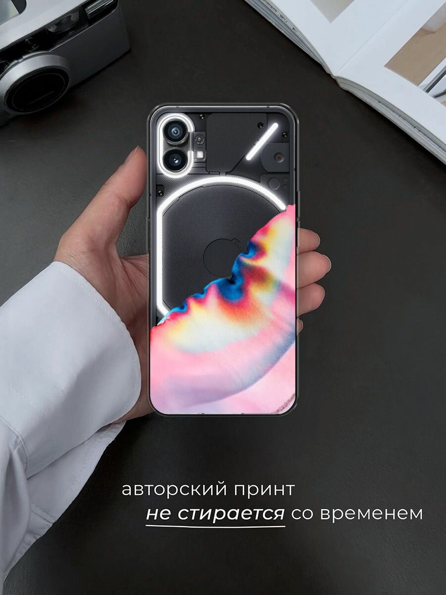 Чехол на Nothing Phone 1 / Нафинг Фон 1 с принтом Розовая акварель, прозрачный — фото 1