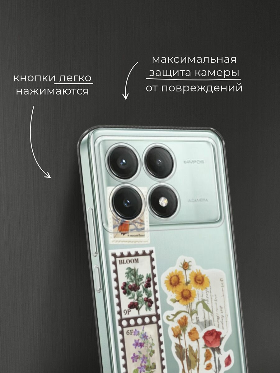 Чехол на Xiaomi Poco X6 PRO 5G / Поко X6 Про 5G с принтом Марки с цветами — фото 1