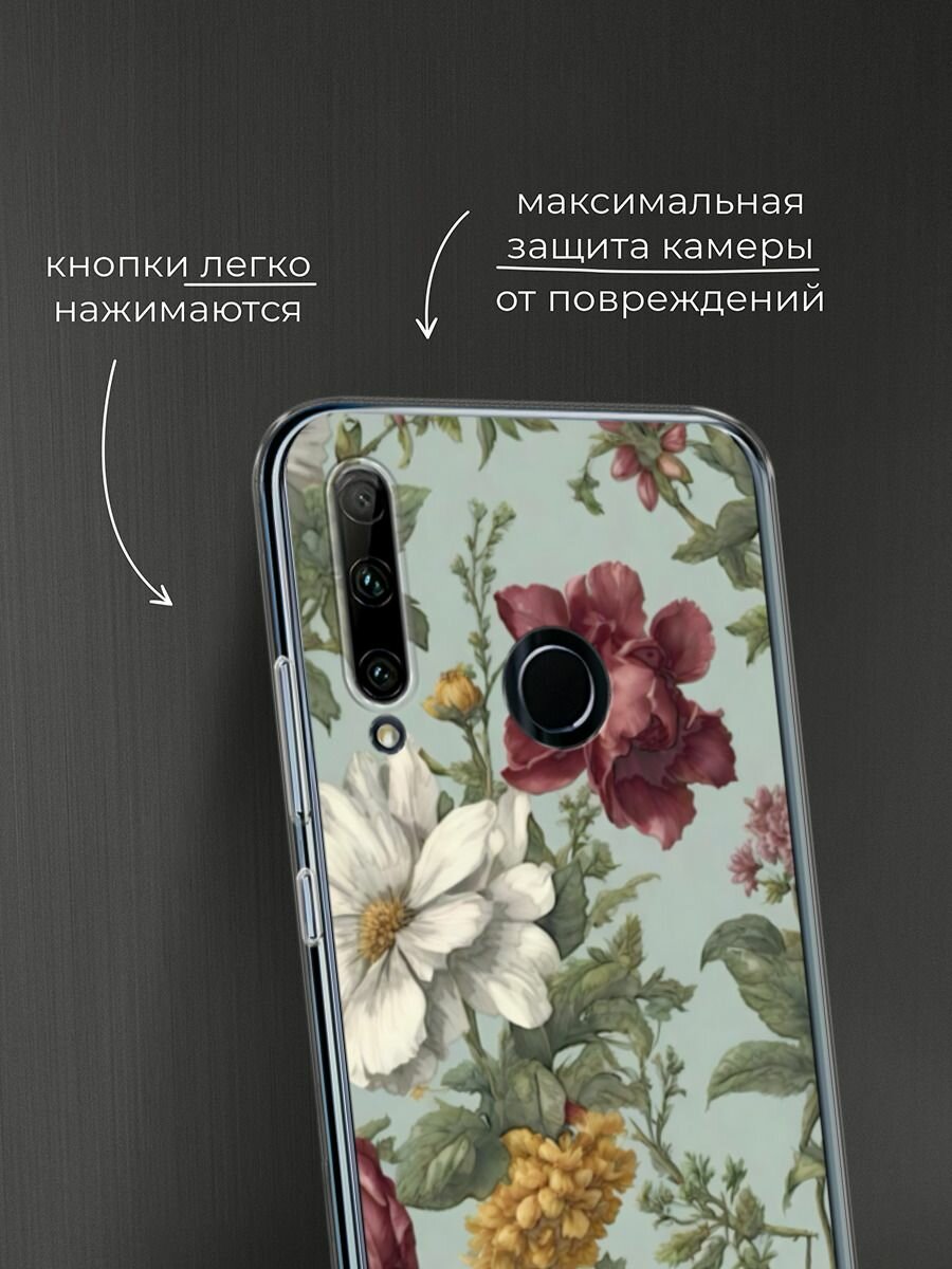 Чехол на Honor 10i/20 Lite 2019/20e/Huawei P Smart Plus 2019 / Хонор 10i с принтом Акварельные красные цветы — фото 1