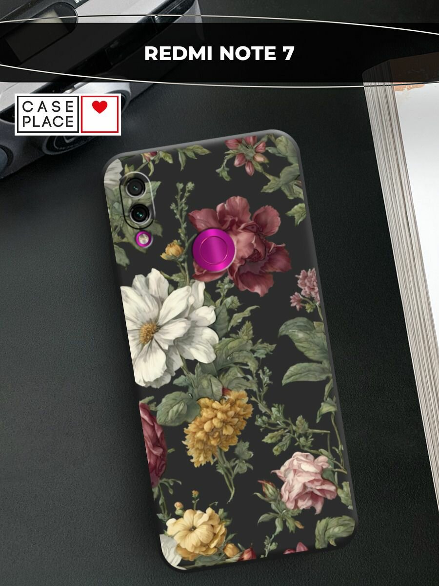 Чехол на Xiaomi Redmi Note 7 / Редми Нот 7 с принтом Акварельные красные цветы 2