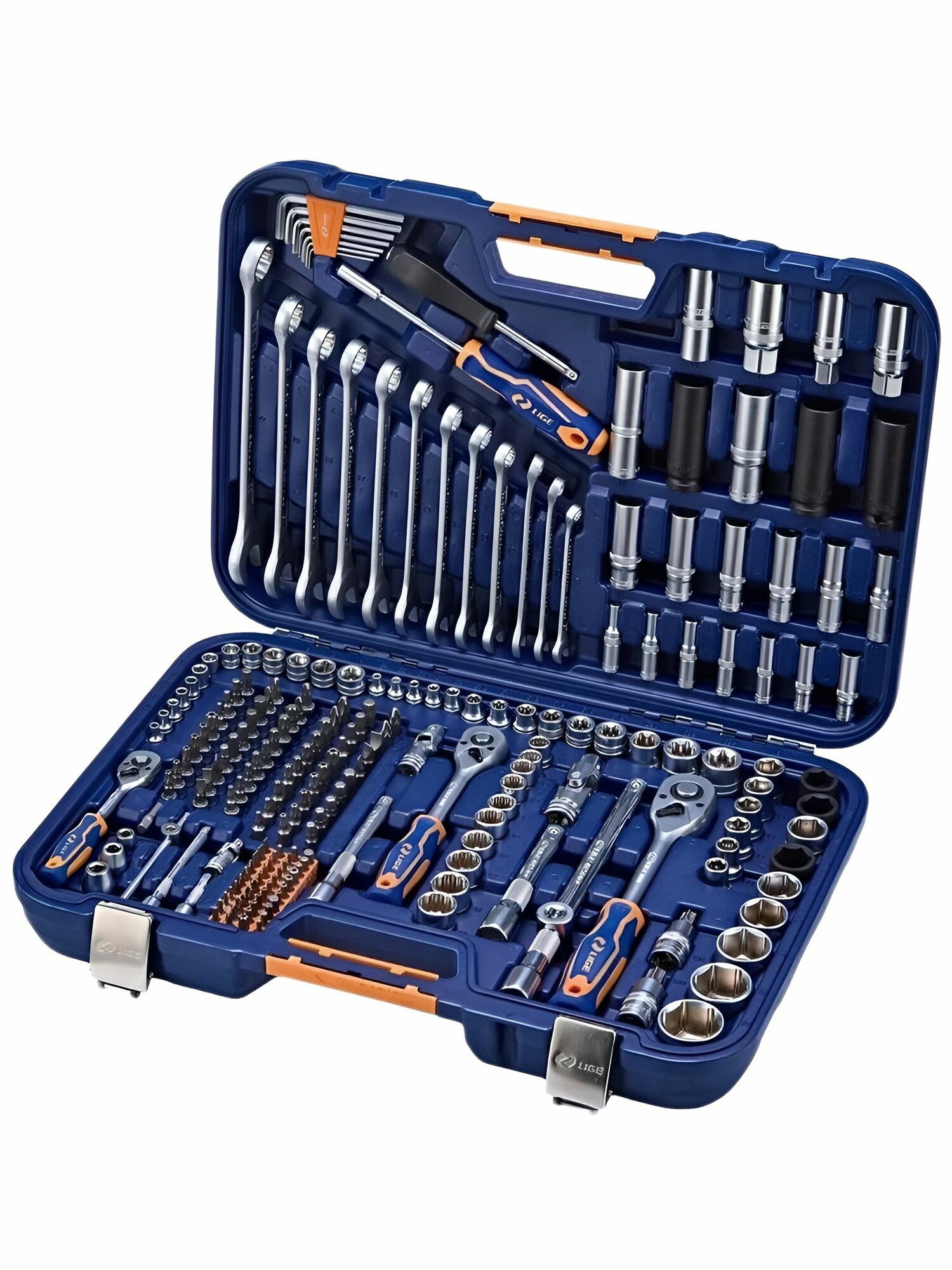 Набор инструмента 1/2"&1/4"&3/8" 6-гранный 218пр, в кейсе LG-S1218 LIGE