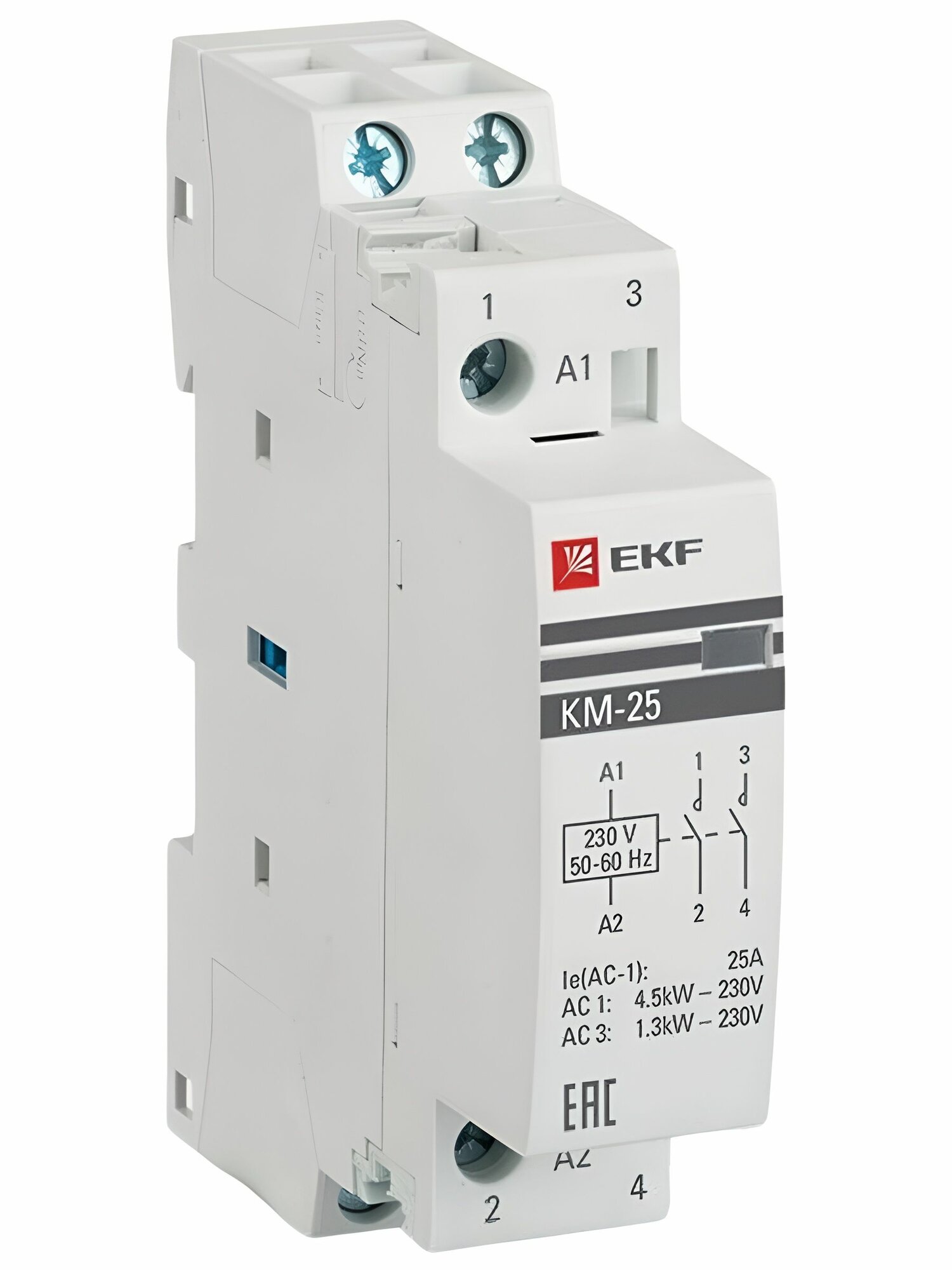 Km-1-25-20, Контактор модульный 25А 1п 220В 2НО КМ, пр-ль EKF