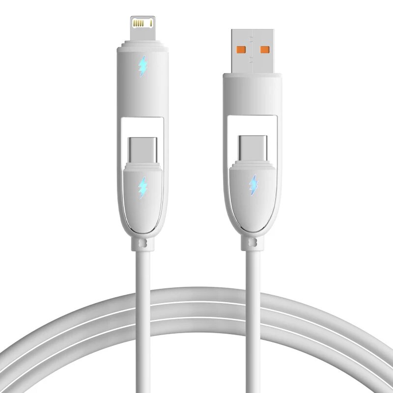 Кабель 3-в-1 Lightning, USB-C, USB для быстрой зарядки, белый