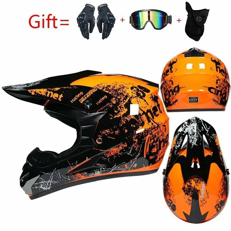 Мотошлем, цвет: черный, оранжевый, размер: S