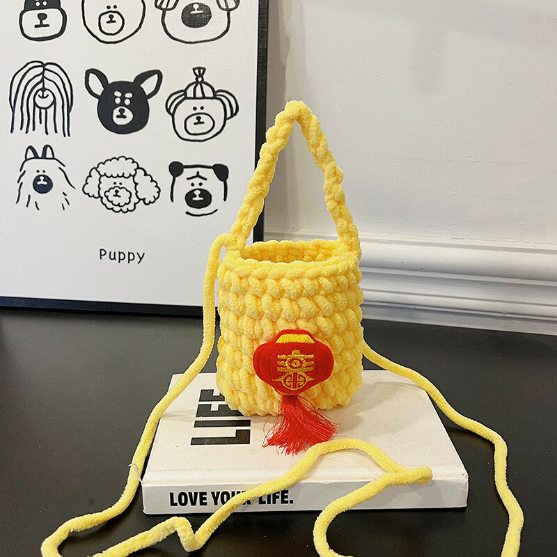 Восхитительная весенняя детская удачная сумка, игривая вязаная сумочка из хлопка, желтого цвета Чунь