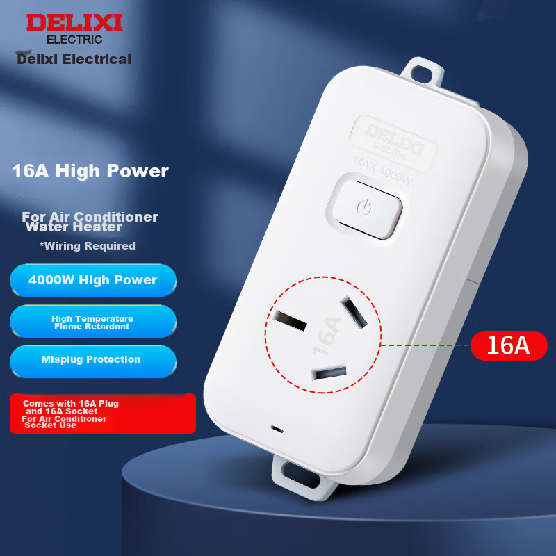 DELIXI 16A High-Power Air Conditioner Socket with Switch Power Strip/Extension Cord/Power Bar/Power Strip/Power Board 1 Master Switch Wireless Model J-LKS16