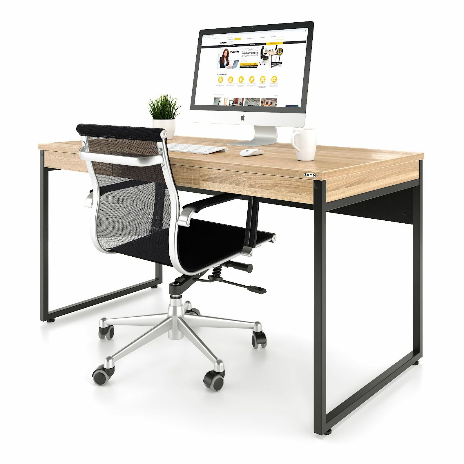 ZAMM Компьютерный стол Лофт, Письменный стол Linda (Тип 2) лючком для проводов, кабель-каналом 140х70х76
