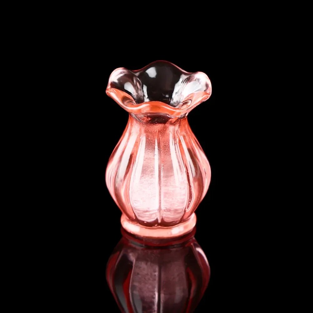 Розовая мини ваза для цветов 1:12, Rose, пластик