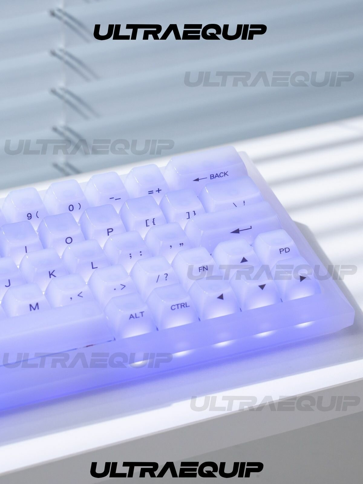 Кейкапы для механической клавиатуры - ULTRAEQUIP Набор "Фиолетовый Кристалл": 115шт, Фиолетовые Кристаллические, Матовые Полупрозрачные, Профиль Cherry, 4-Боковая Высокая Прозрачность, для MX Switch