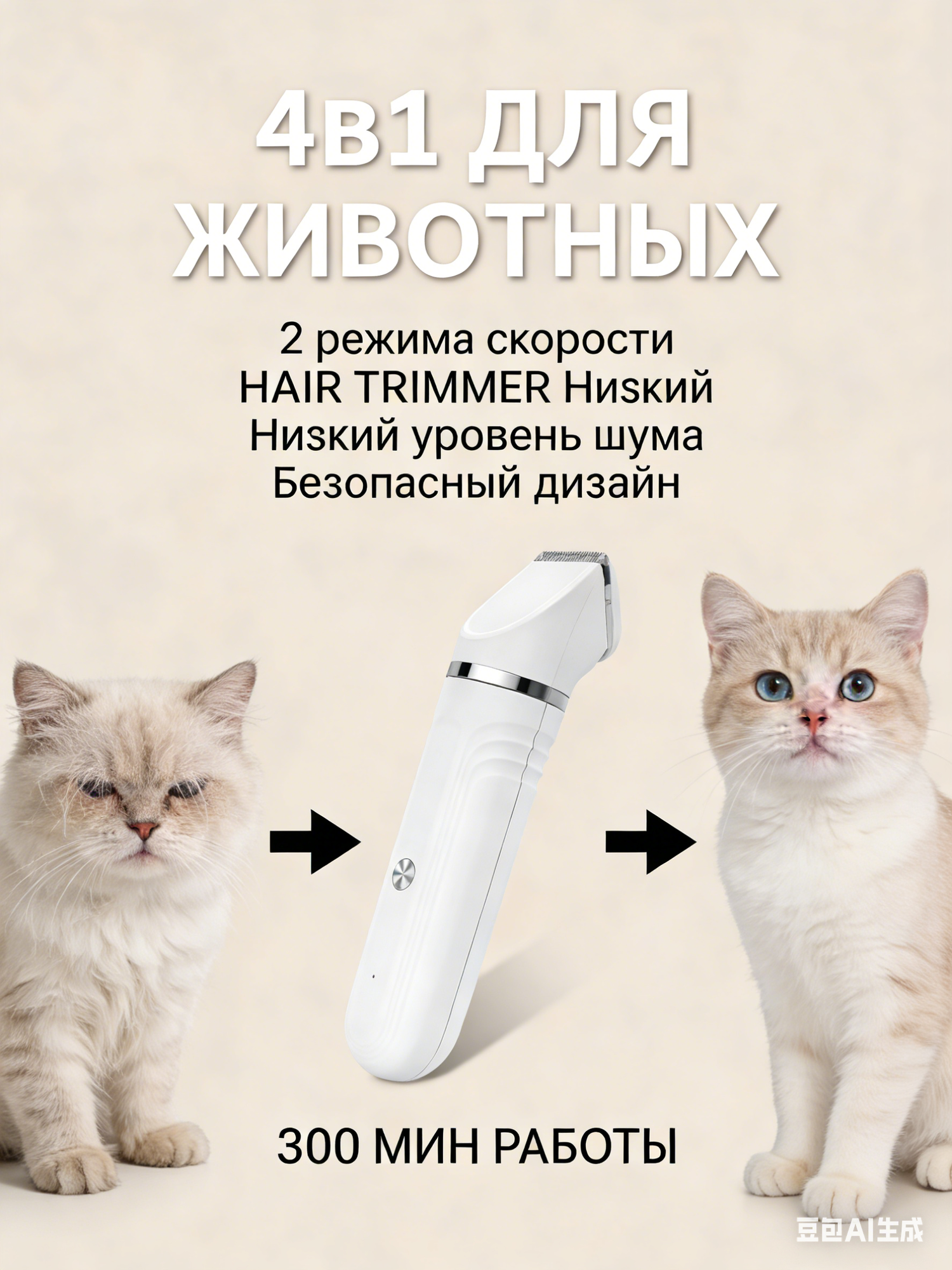 Машинка для стрижки собак и кошек Булка беспроводная профессиональная