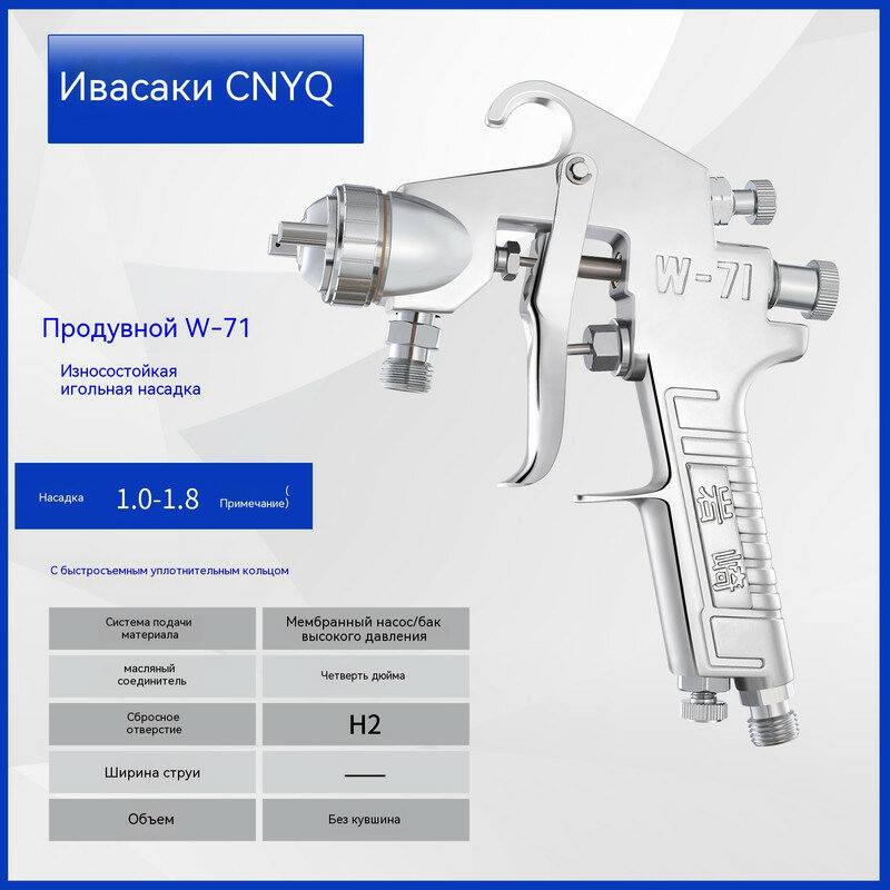 Автоматические краскопульты, Пневматический пистолет-распылитель Iwasaki для нанесения краски W-71 одиночный напресной пистолет (примечание к диаметру)