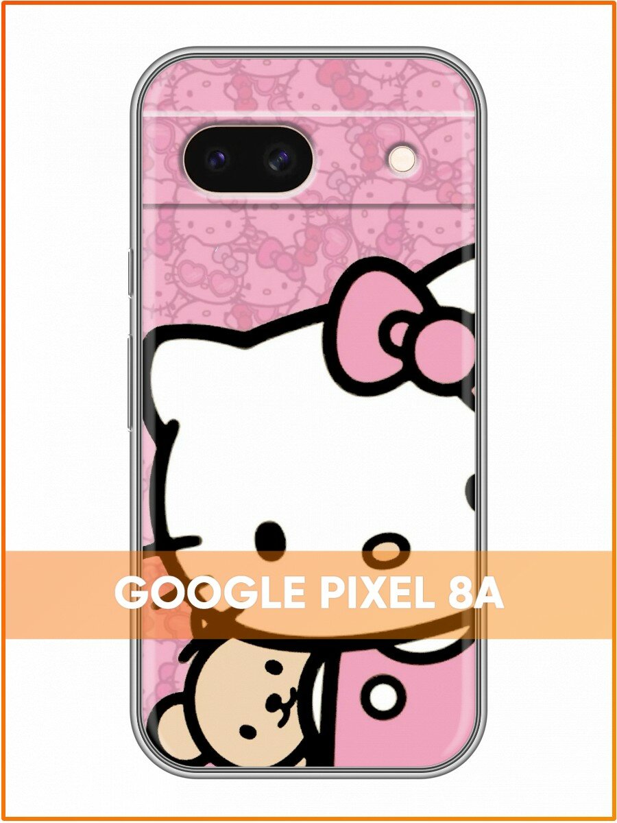 Чехол для Google Pixel 8a с принтом для девочек с Хеллоу Китти с мишкой (Гугл Пиксель 8а)