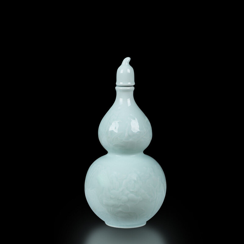 Керамический винный кувшин в старинном стиле, пустая бутылка для вина, 0.5kg шт, резной кувшин из селадона, небольшой домашний герметичный кувшин для спиртных напитков.