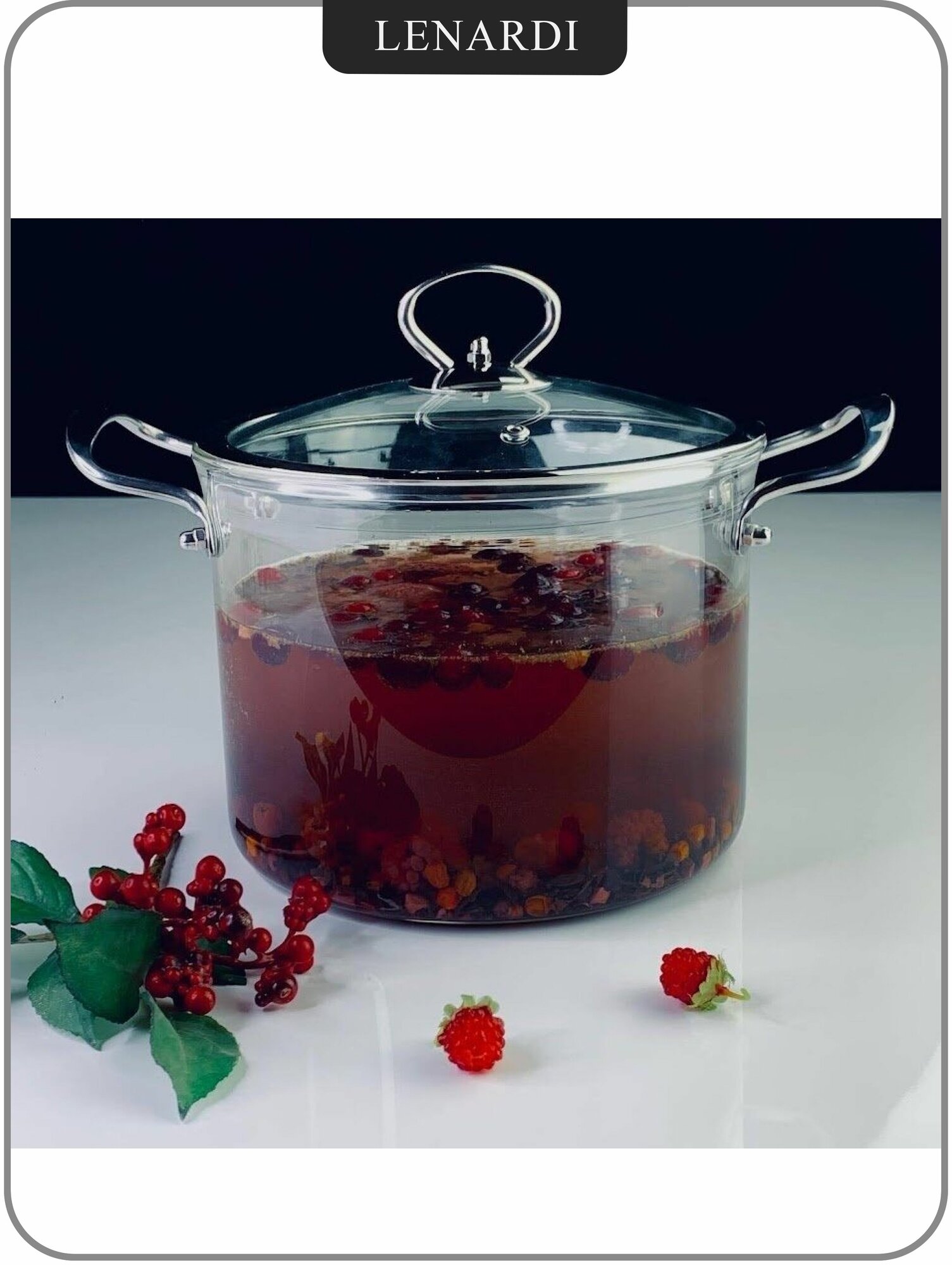 Кастрюля с крышкой Lenardi 3.3л, жаропрочное стекло