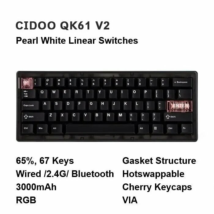 Cidoo Игровая клавиатура беспроводная , (CIDOO Pearl White), Английская раскладка, черный