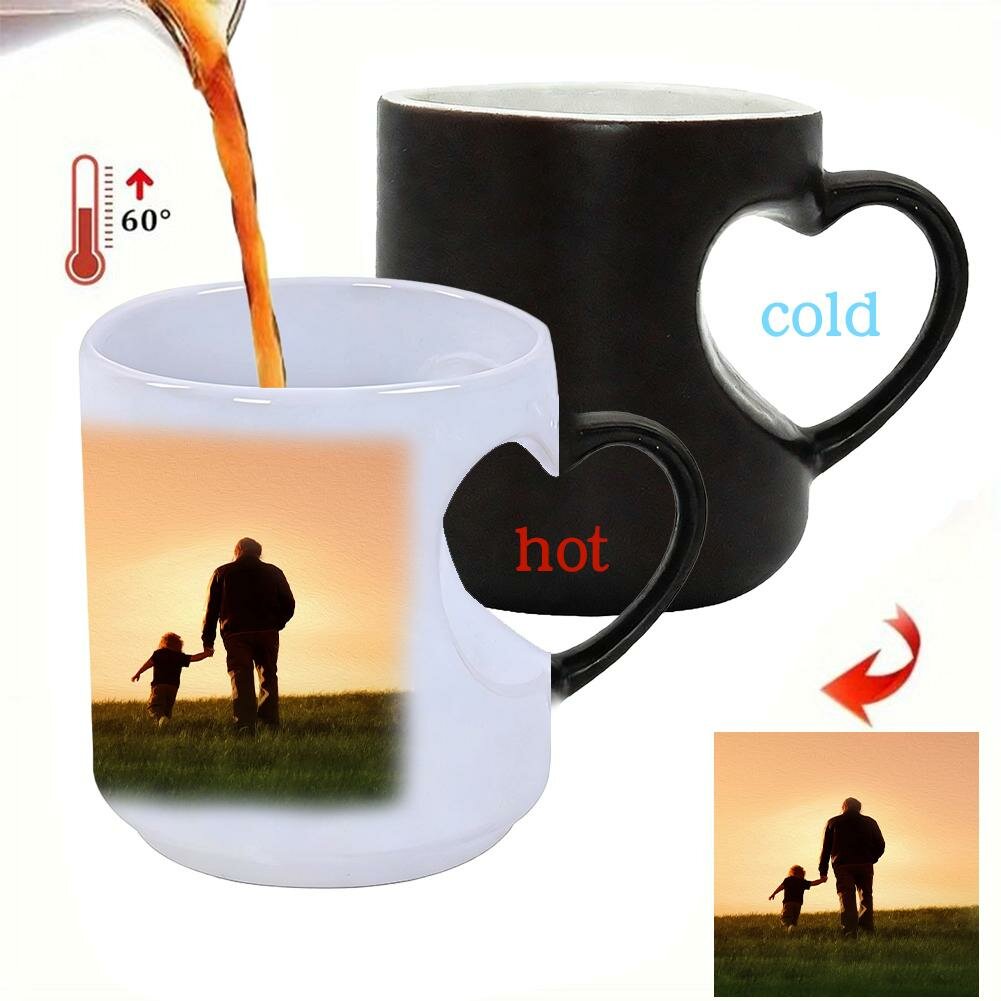 Кружка для кофе на День святого Валентина, 325 мл, персонализированная, меняющая цвет, с фотографией, керамическая кружка с ручкой в форме сердца, подарок на День святого Валентина, день рождения, свадьбу.
