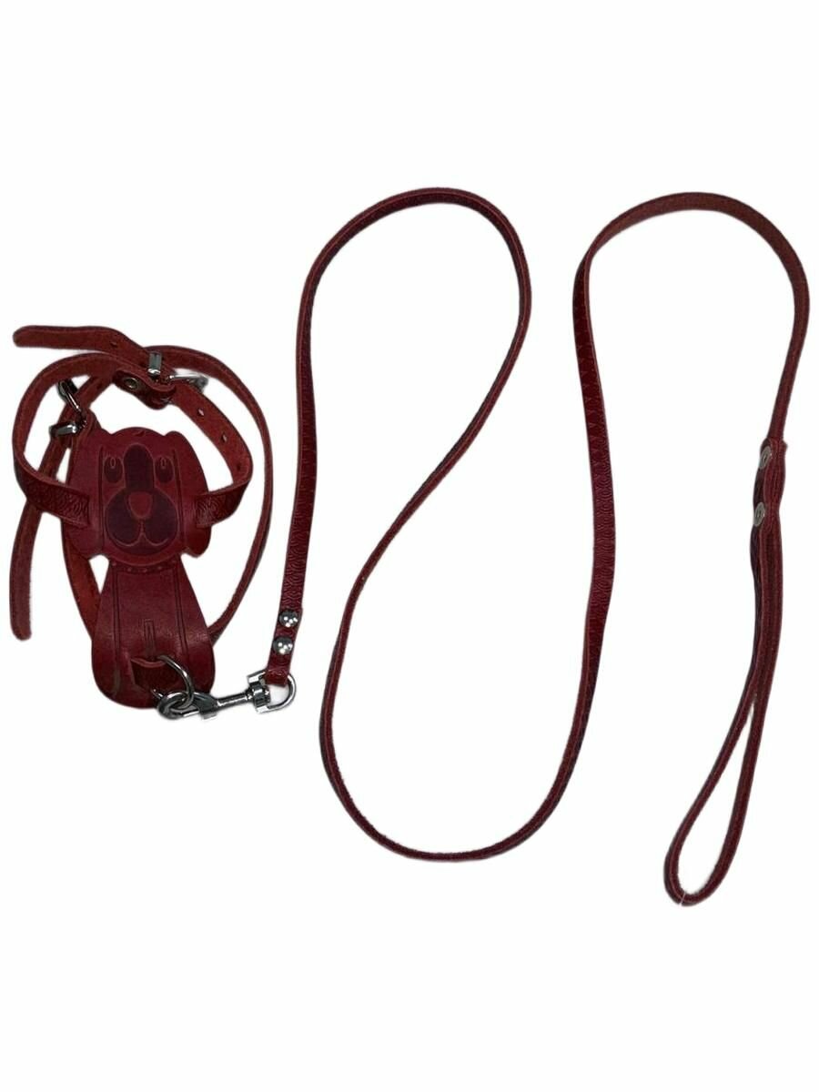 Комплект шлейка+поводок "собака" Наша Ручная Работа, поводок 130см*8мм, шлейка 32-41см*12мм, цвет красный
