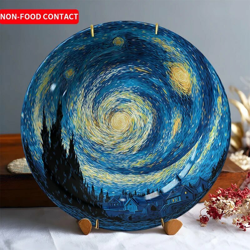 1 Шт. Керамическая Декоративная Тарелка «Звездная Ночь» Ван Гога, Расписанная Вручную, Художественный Декор Для Стен