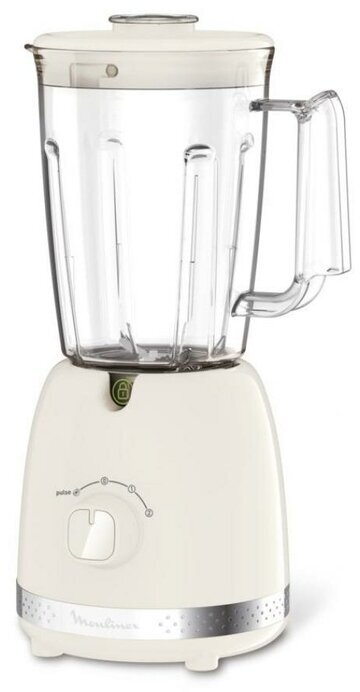 Блендер Moulinex Soleil LM355A10, стационарного типа обладает элегантной серо-белой расцветкой корпуса