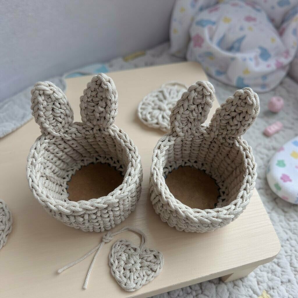 Корзина вязаная, корзина с ушками, корзина зайка, органайзер для детской, корзина для игрушек 1 шт