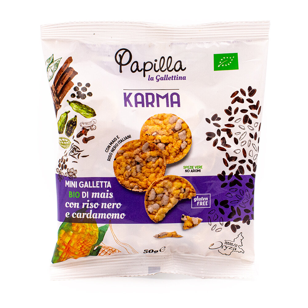 Хлебцы круглые (мини галеты) из кукурузы с черным рисом и кардамоном BIO, PAPILLA KARMA, ORYZA, 0,05 кг