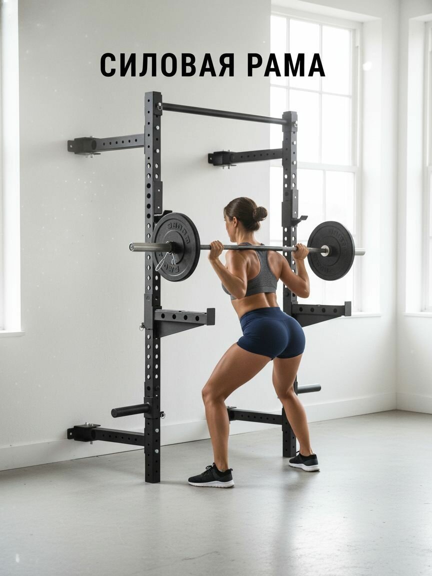 Силовая рама с турником и стойка для штанги для приседа с креплением к стене прочная мощная