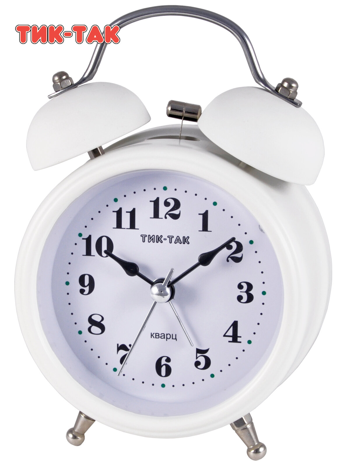 Будильник Тик-Так Б-832, кварцевый механизм, белый, арабские цифры, подсветка