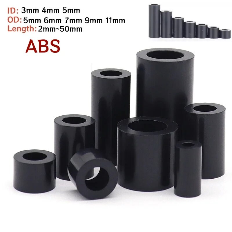 M3 M4 M5 Черная полая нейлоновая прокладка из АБС-пластика без резьбы, круглая противостоятельная шайба, опорные прокладки для печатной платы, наружный диаметр 5/6/7/9/11 мм, длина 2 ~ 50 мм