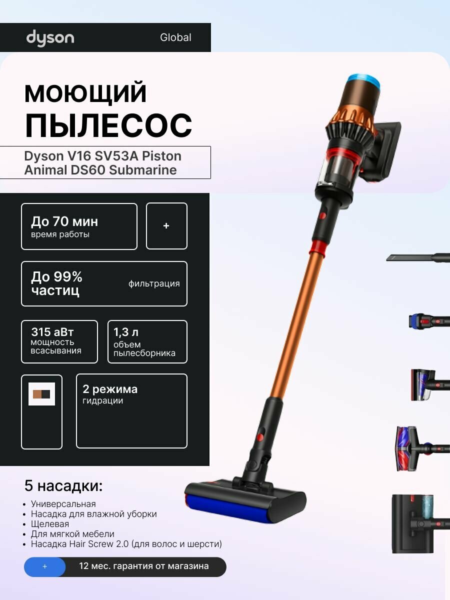 Пылесос Dyson V16 SV53A Piston Animal DS60 Submarine Black/Copper