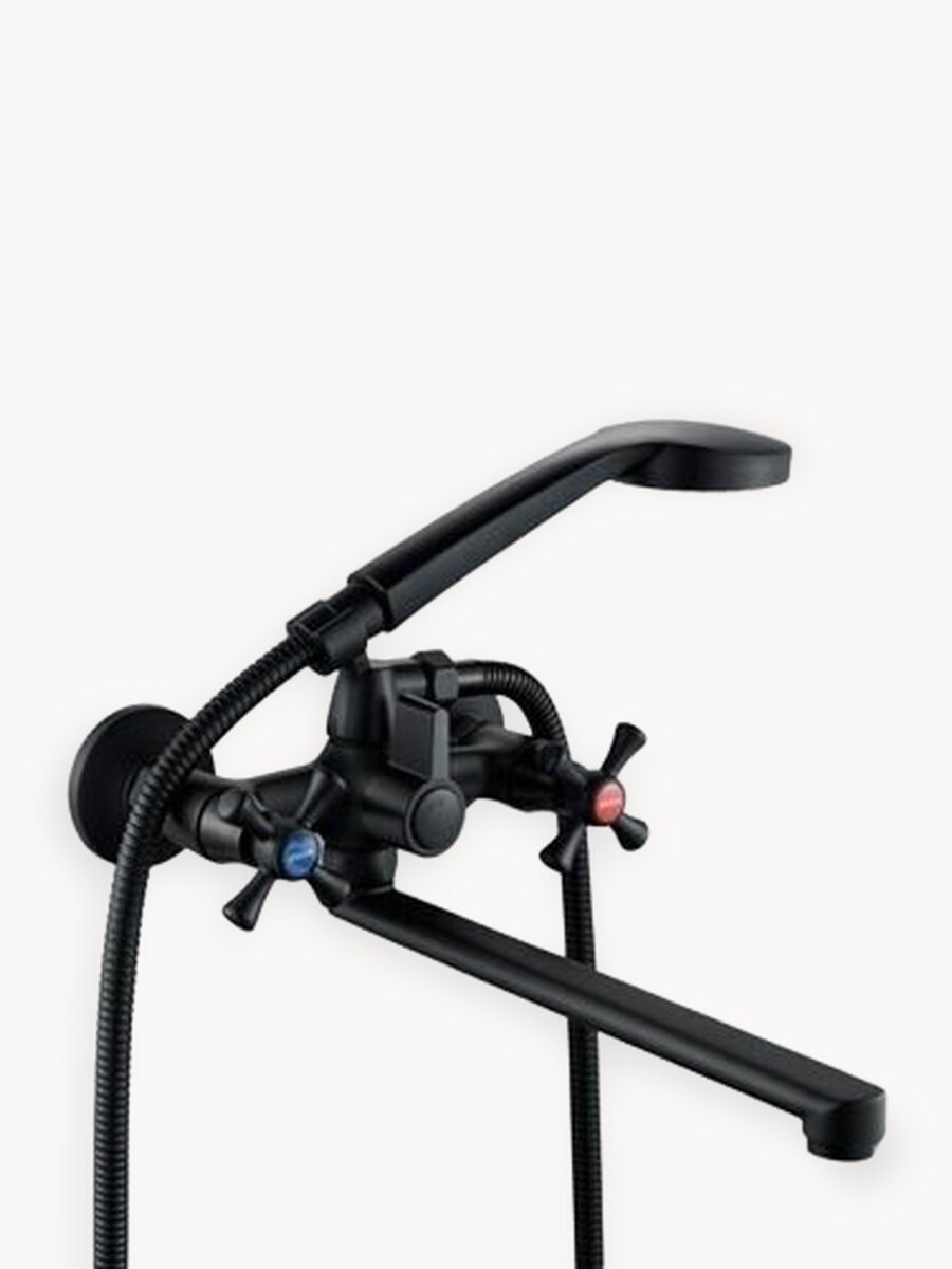 Смеситель для ванны с длинным изливом, двухручковый, чёрный A5883H