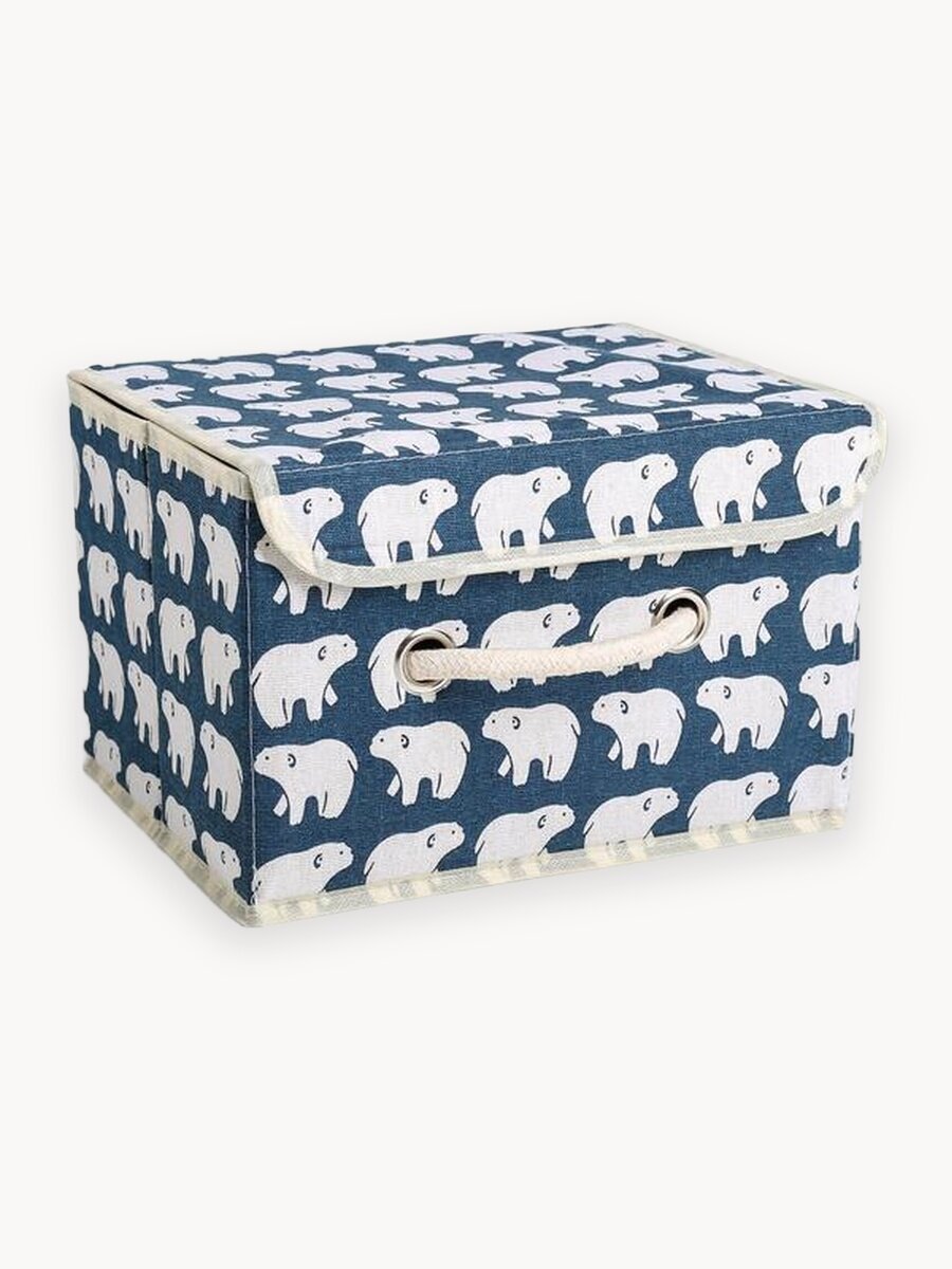 Коробка SKYPHOS «Северные мишки», для хранения, 25×20×17 см, картон/флизелин, прямоугольная, на молнии, синий