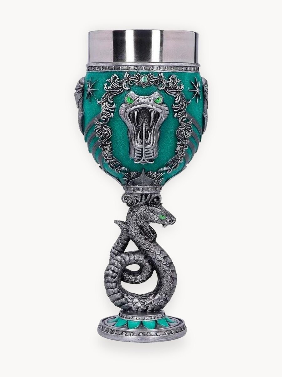 Кубок для вина с Змеей "Слизерин", на ножке, зеленый/серебристый, 200 мл