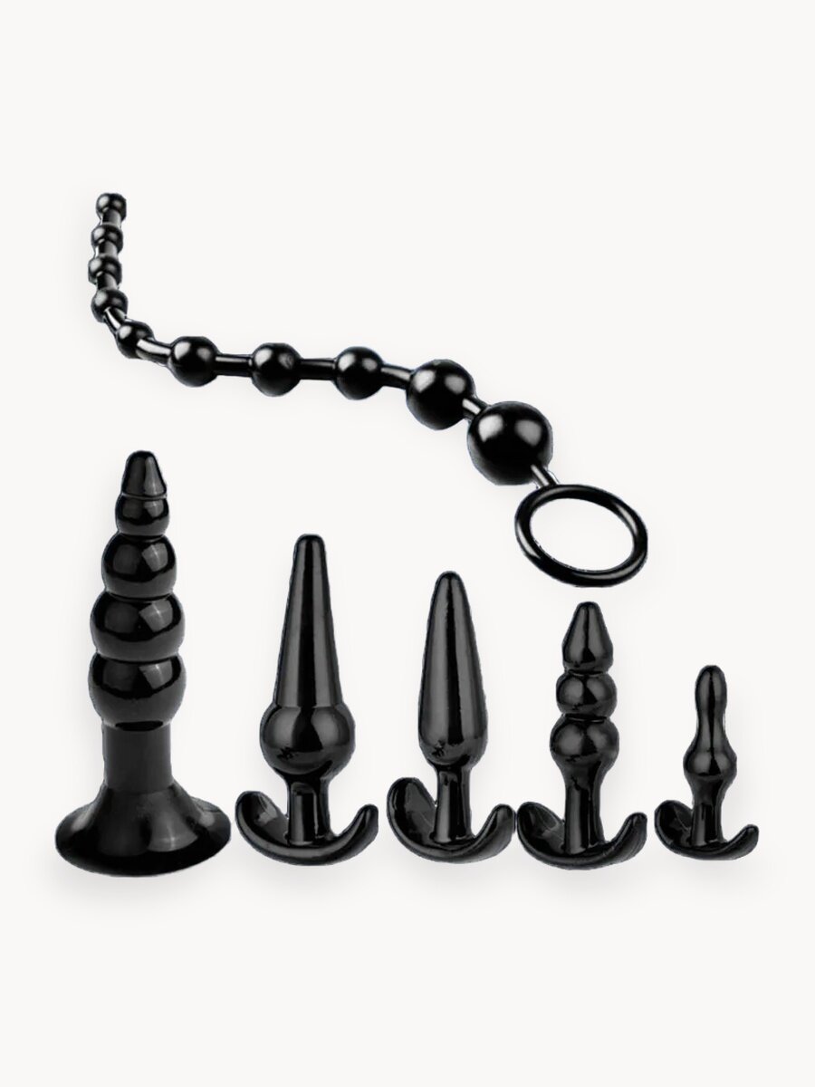 Анальная пробка и анальные шарики 6 штук в наборе силиконовые разных размеров для начинающих и продвинутых / Набор анальных пробок, анальные бусы