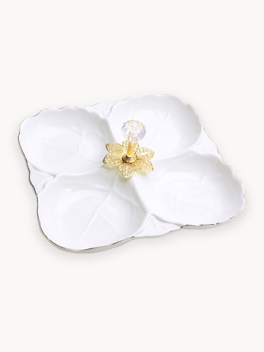 Менажница "LORAINE" 60048, фарфор, фигурная, белая с золотом