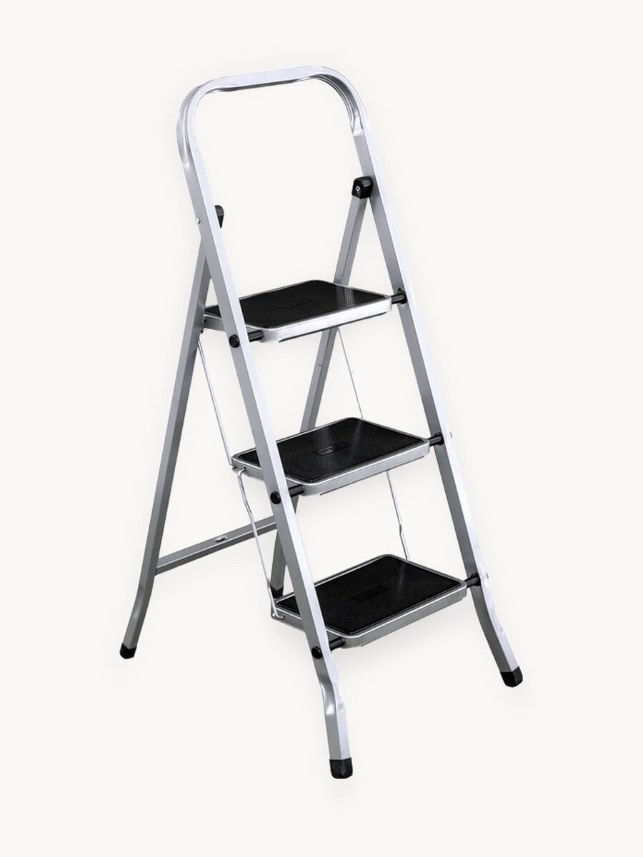Стремянка Perilla, сталь, 3 ступеньки, максимальная нагрузка 120кг, односторонняя, серебристая