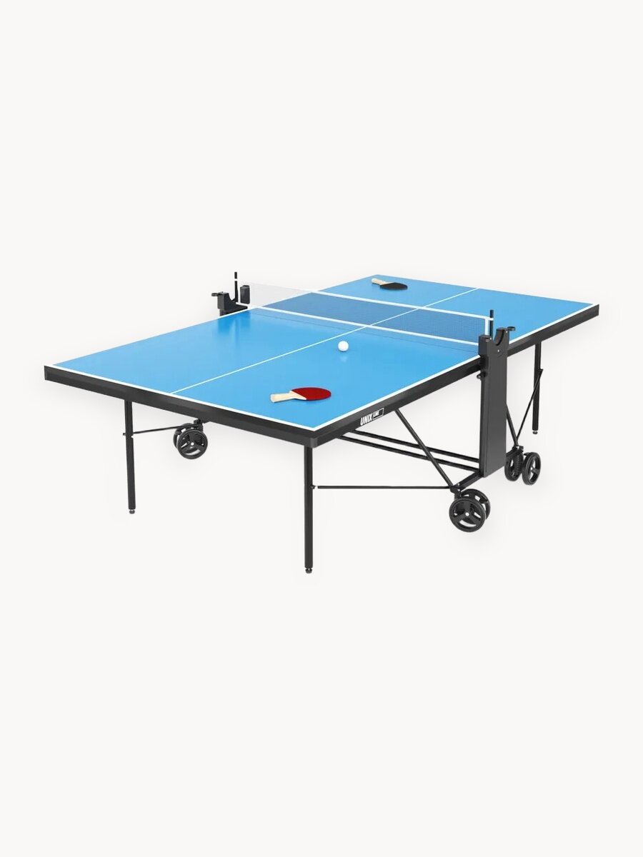 Теннисный стол складной для дома, помещений UNIX Line Compact indoor 18 мм MDF Blue (сетка, 2 ракетки, 3 мяча)