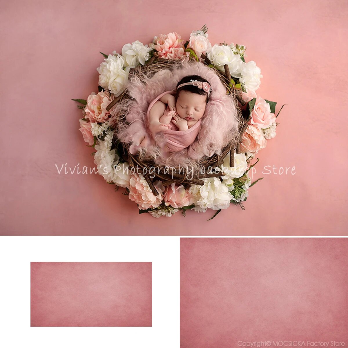 Розовый фотофон для новорожденных 150x100см, 20-NB-272