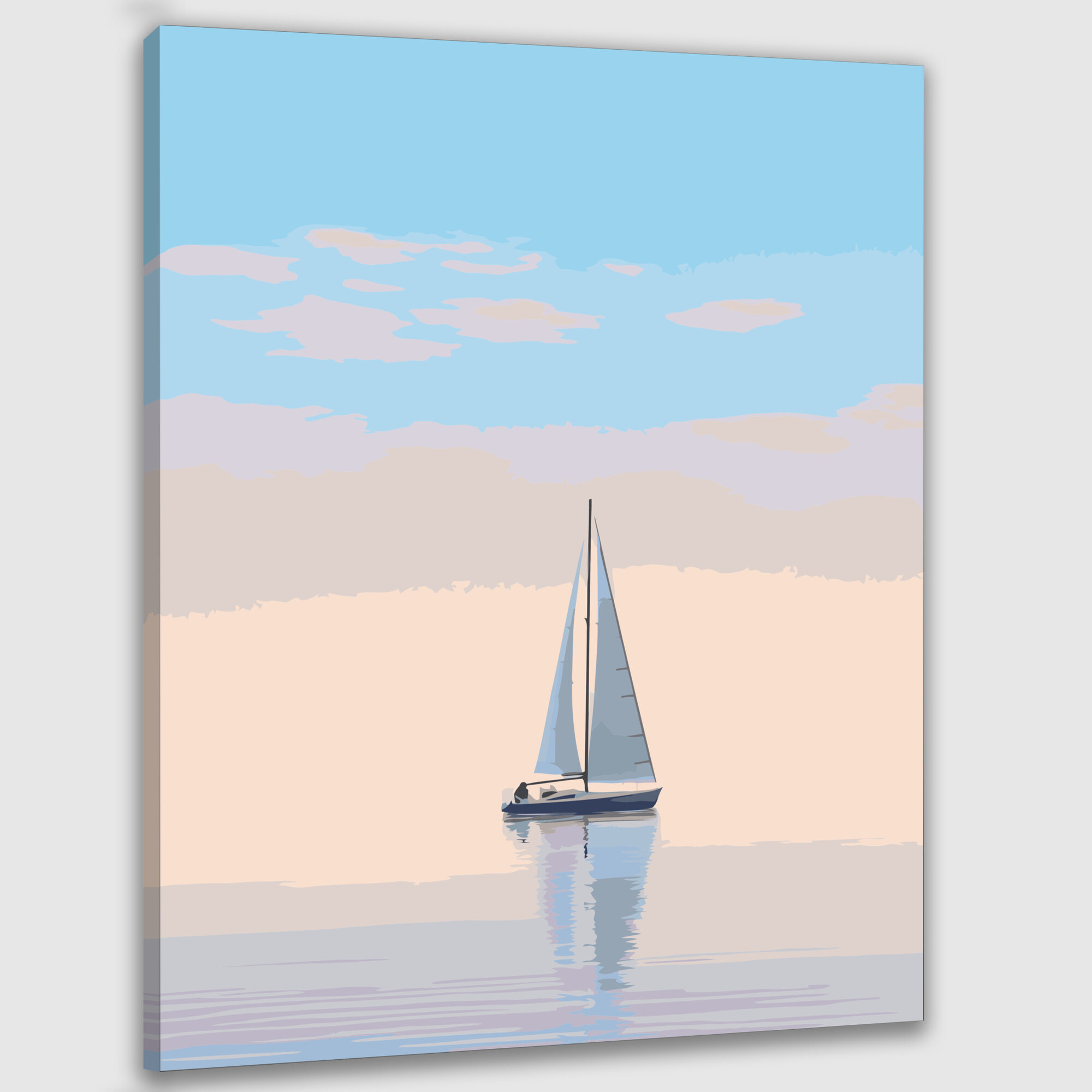 Картина по номерам 40x50 см, фотография, парусная лодка, океан, небо, вода, оттенки, умиротворяющая атмосфера