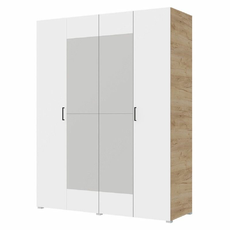 Шкаф 4ств 1600 Бостон с зеркалом 400, цвет Крафт золотой/Белый (штанги)