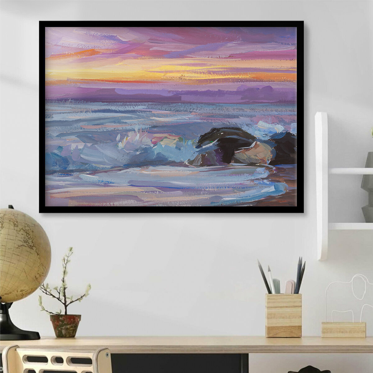 Постер "Рисунок море на закате" в черной рамке 40x50 см для интерьера на стену