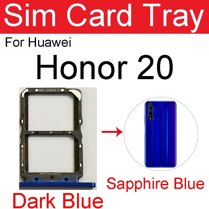 Лоток для SIM-карты, адаптер для Huawei Honor View 20 Pro Lite Youth 20i 20S, держатель для карт памяти, запасные части Honor 20 DarkBlue