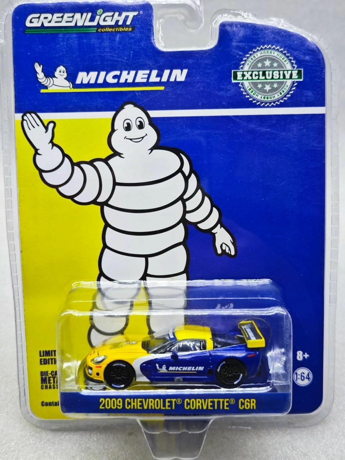 Машинка GreenLight 1/64 2009 Chevrolet Corvette C6R Michelin tires Blue and yellow Die-cast Alloy Car Model Collection Toy Gift