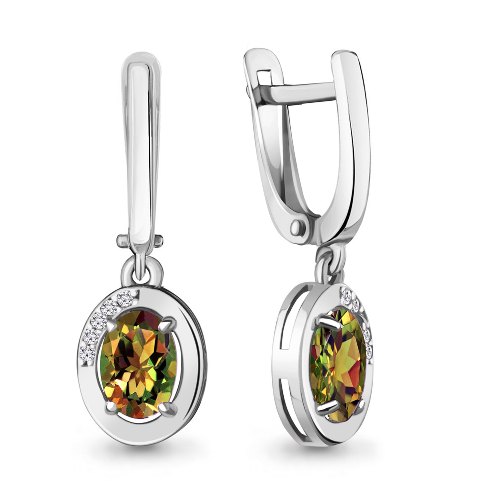 Серьги, серебро, 925 проба, родирование, султанит, фианит