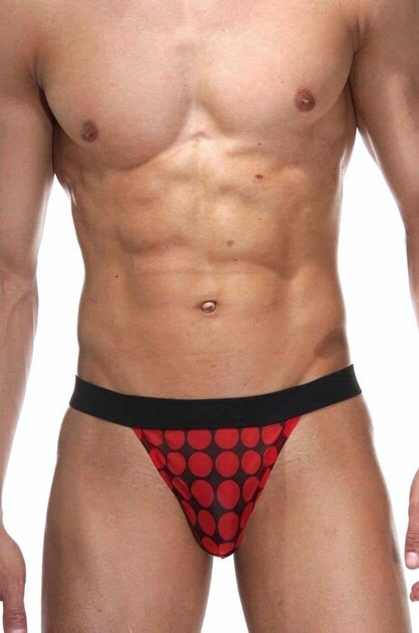 Трусы-тонги мужские La Blinque, эластичные, размер L-XL, красный с черным горошком