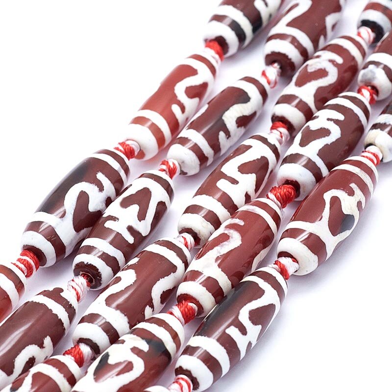 Бусина Дзи натуральный камень Агат коричневый с белым Нектарный сосуд 0010502 цилиндр 30x12 мм, цена за 1 шт.