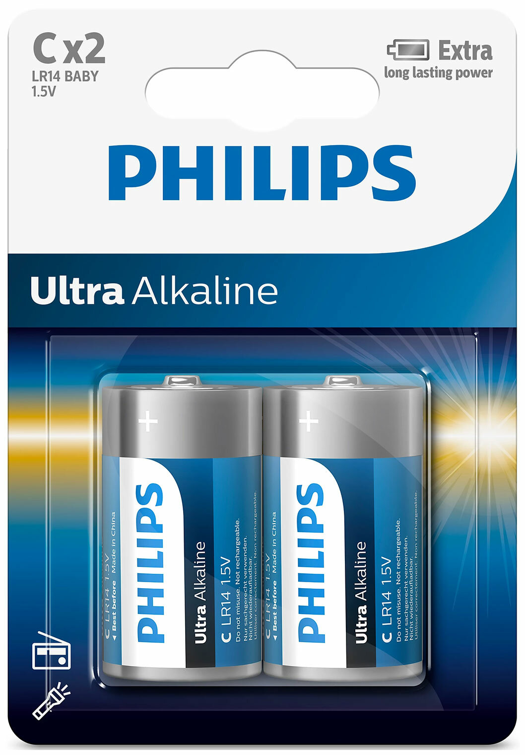 Батарейка Philips Ultra Alkaline, щелочная, 2C, в блистере (LR14E2B/97)