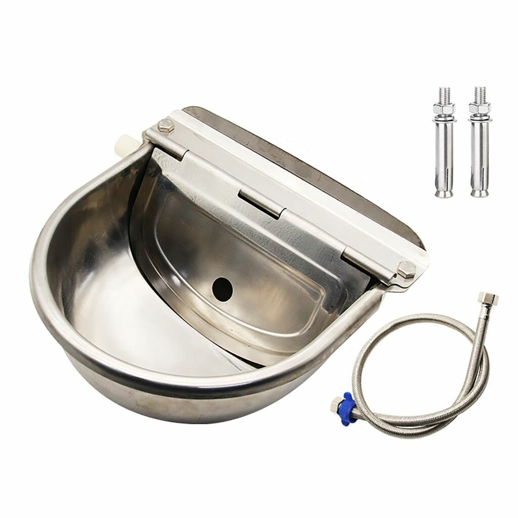 Кормушка для животных, Поилка для коров - нержавеющая миска 1.2 без отверстий, трубка, винты, 1 шт.