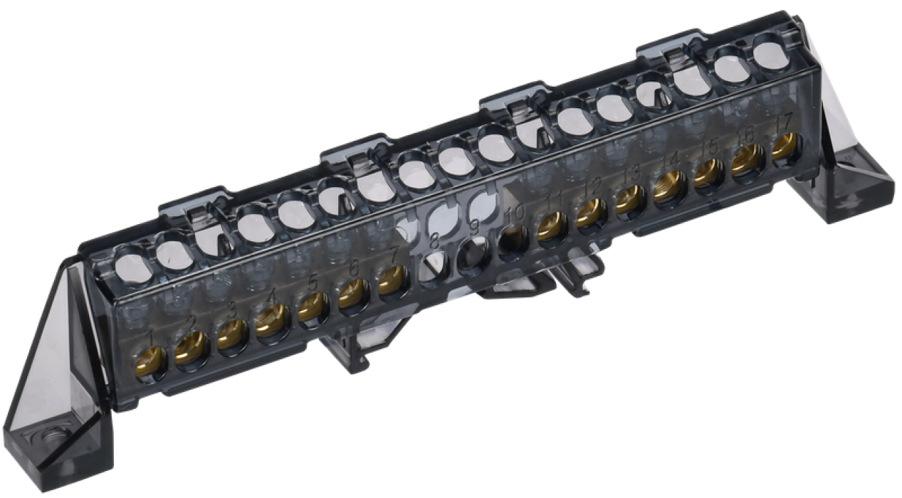 Шина IEK / ИЭК Tekfor N ноль в комбинированном DIN-изоляторе cтойка, 6х9-(7+7)-Ч, 100А / соединитель проводов