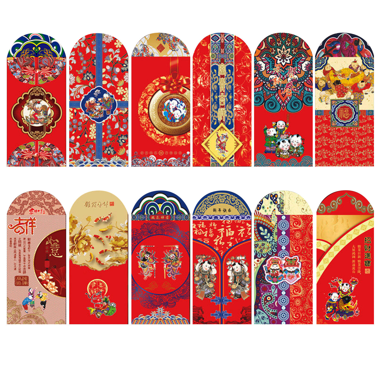 12шт Китайские Красные Конверты Lai See/Hong Bao На китайский Новый Год Быка Деньги Мешочки Пакеты Окс Дак Ауспициозные Символы Разные Паттерны Опционально На Новый Год Свадьба Материал 190г Белая Картонка Размеры A/B/C/D:16.5*9см E:9*9см