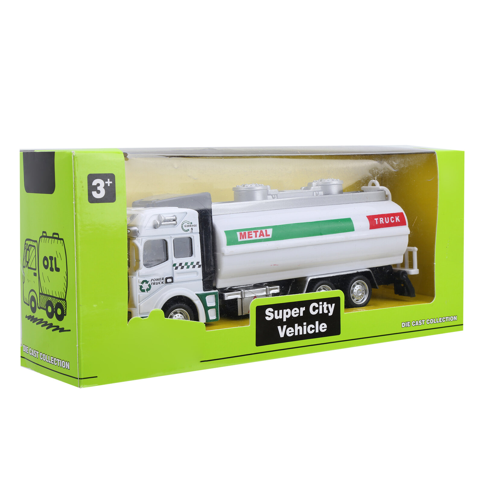 1:48 Модель поливочной тележки-цистерны с разбрызгивателем, инерционная, детская игрушечная машинка (зеленая)